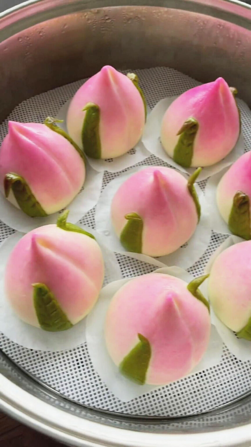 Chinese Longevity Peach Buns (Steamed Shoutao Bao) - Kitchen (Mis ...